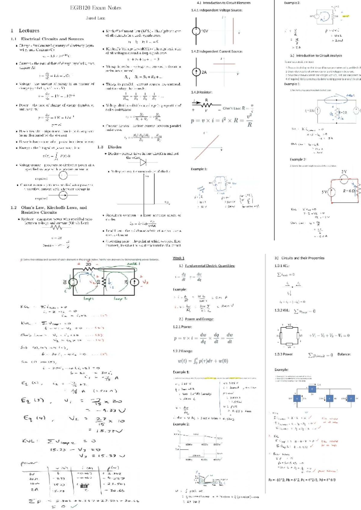 EGB120 Final Exam Notes: Circuit Elements and Analysis Examples - Studocu