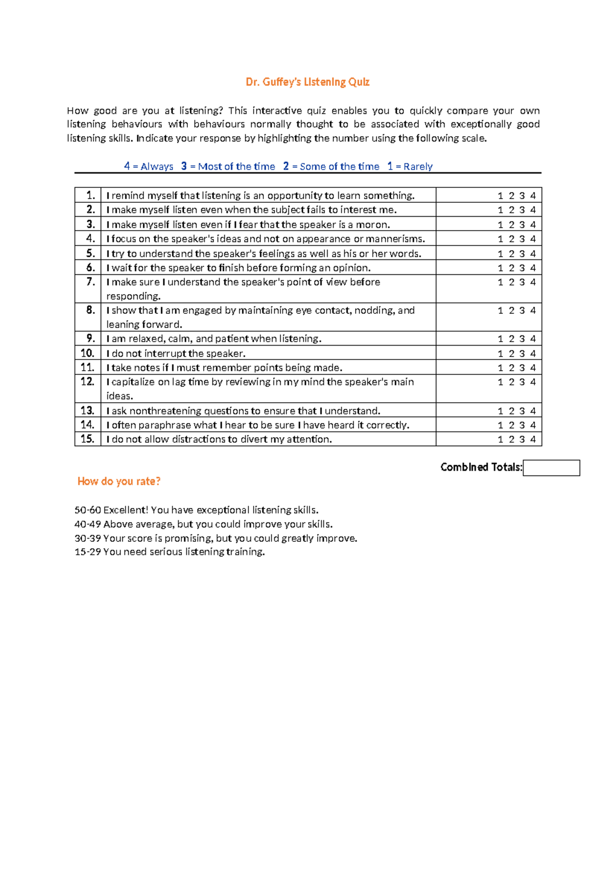 Listening Skills Assessment - Listening Quiz for Business Comm. - Studocu