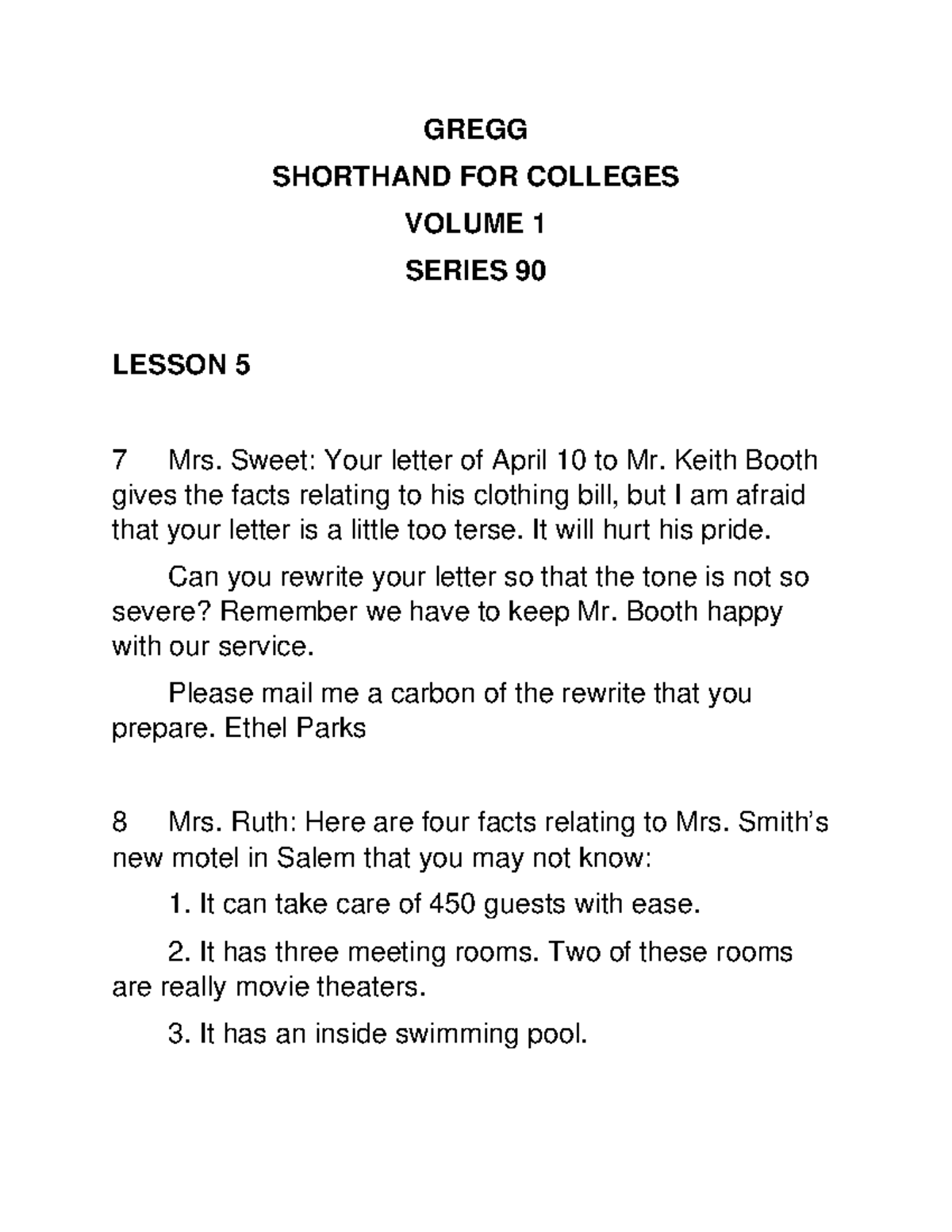 GREGG 90 Shorthand for Colleges - Lesson 5 Transcription Notes - Studocu