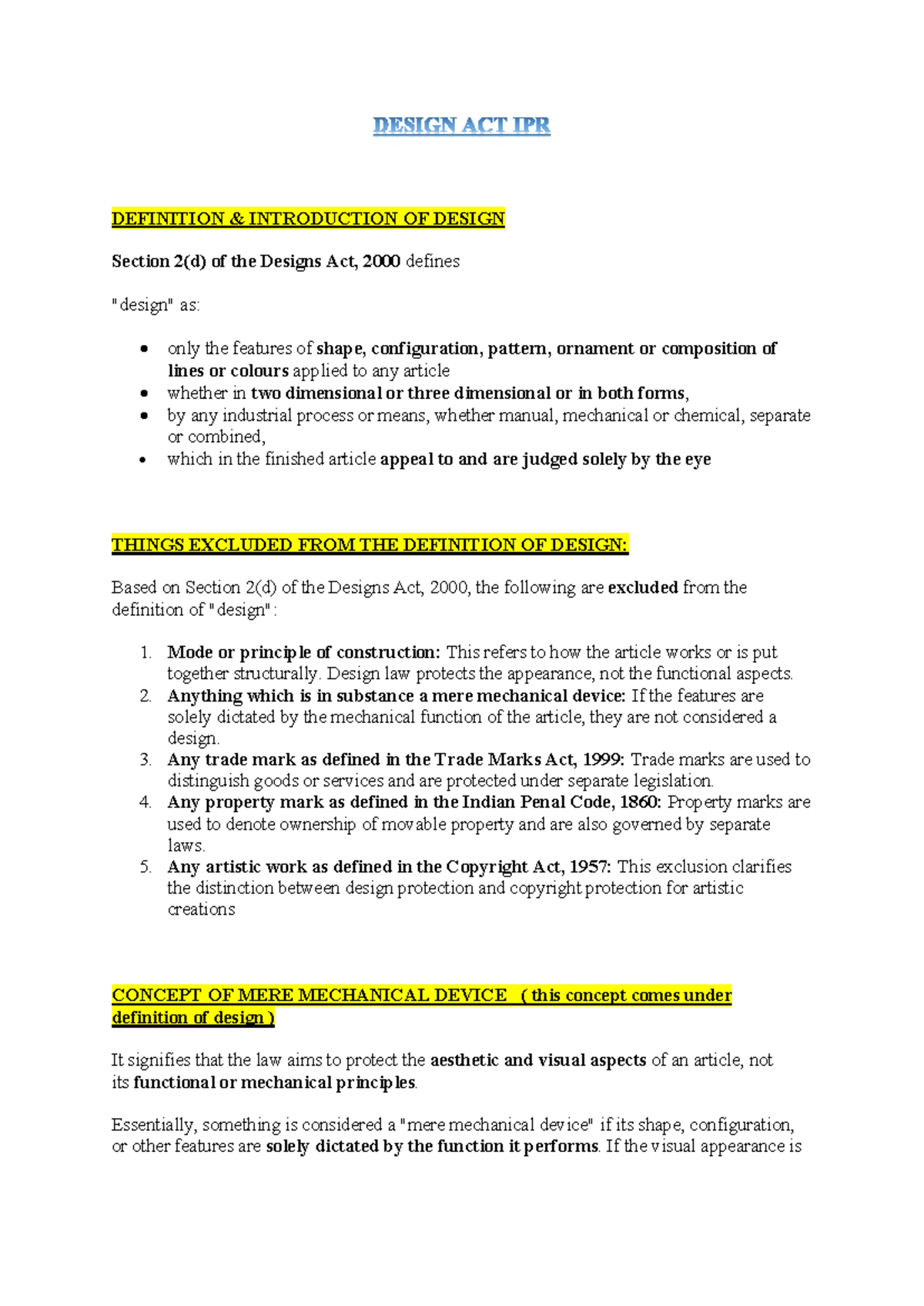 Designs Act 2000: Comprehensive Notes on Industrial Design Protection ...