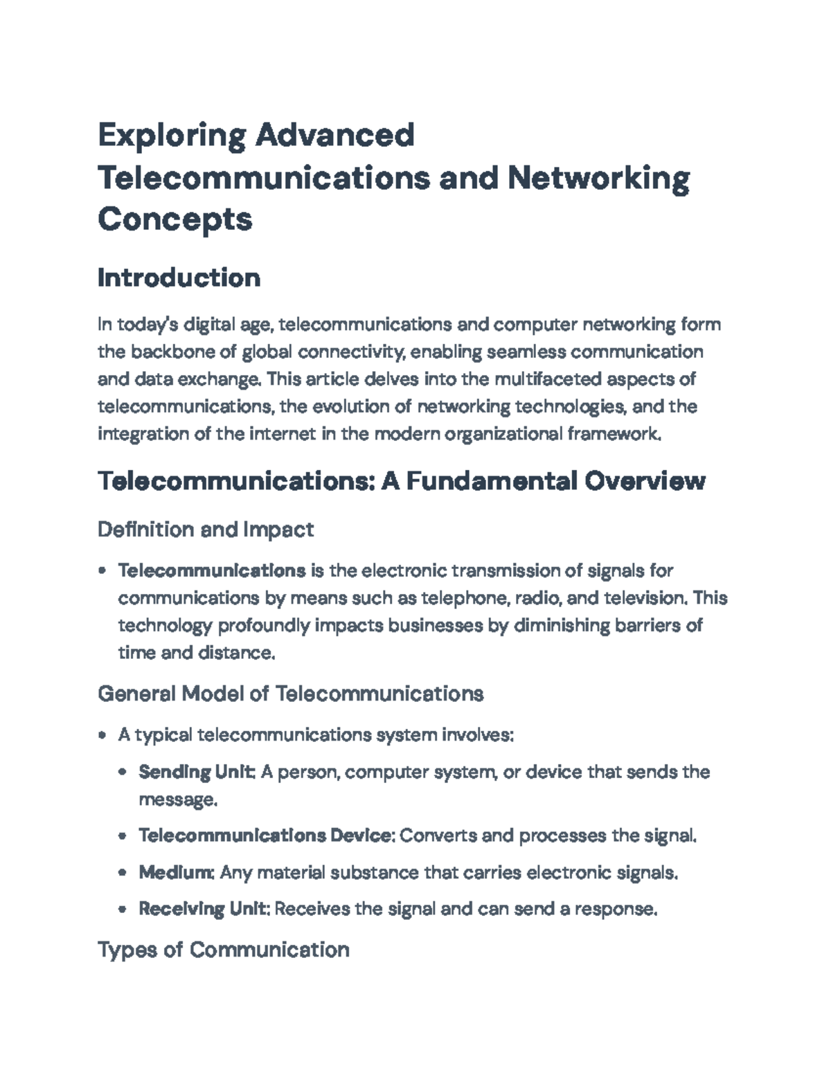 Advanced Concepts in Telecommunications and Networking (Course Code ...