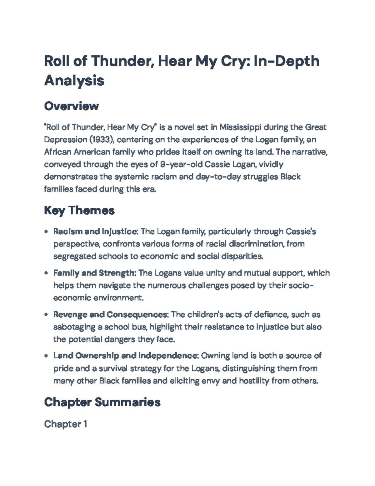 Roll of Thunder, Hear My Cry: Themes and Character Analysis - Roll of ...
