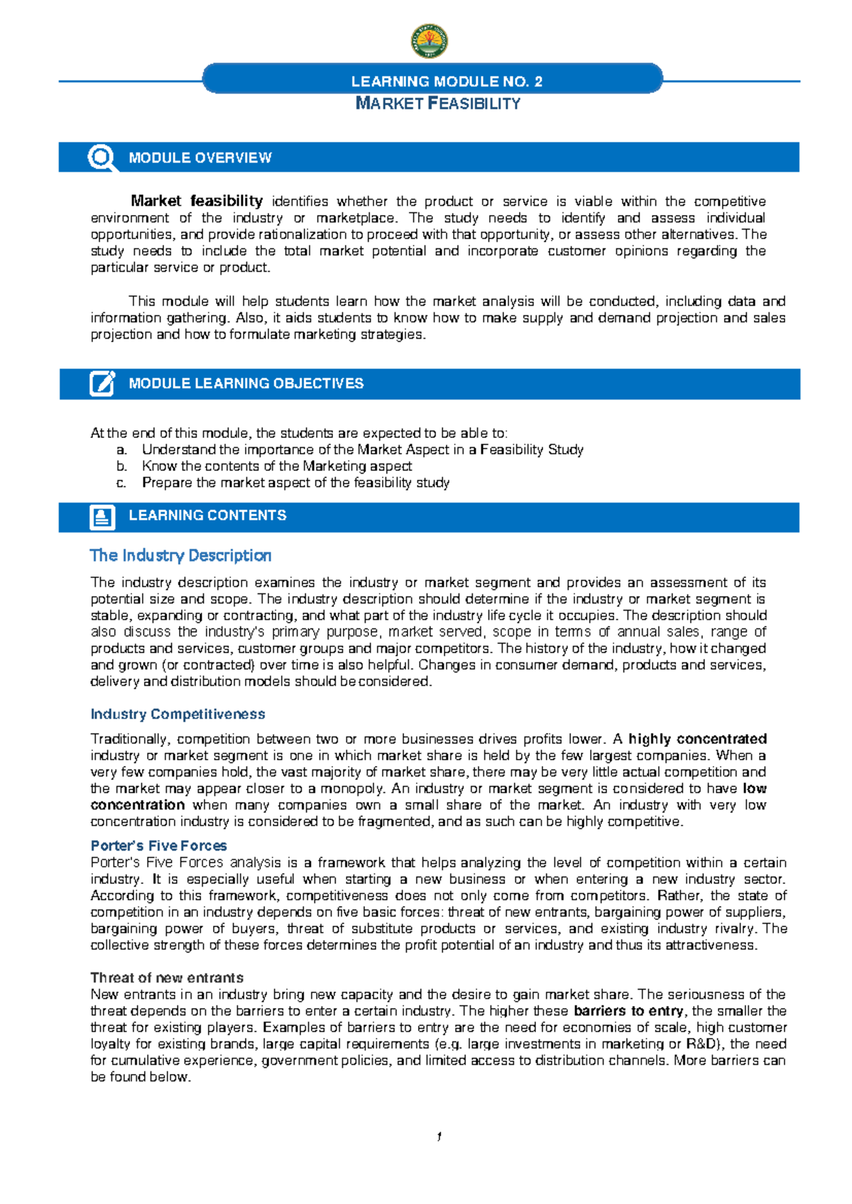 Market Feasibility Study - Module 2B (Second Semester 2020) - Studocu