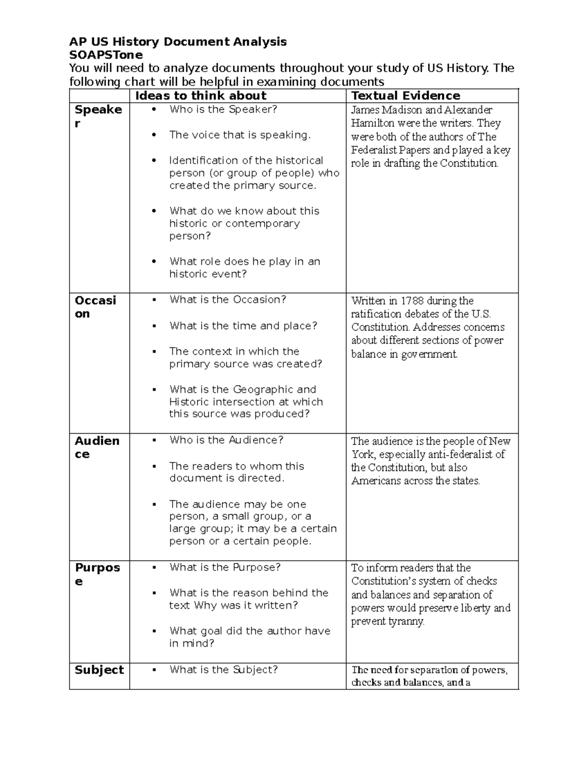 AP US History Document Analysis: SOAPSTone Framework Guide - Studocu