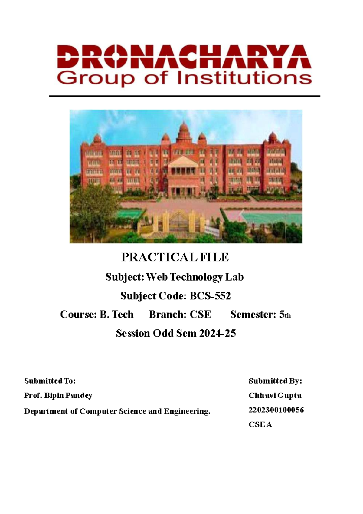 Web Technology Lab Practical File - B. Tech CSE 5th Sem - Studocu