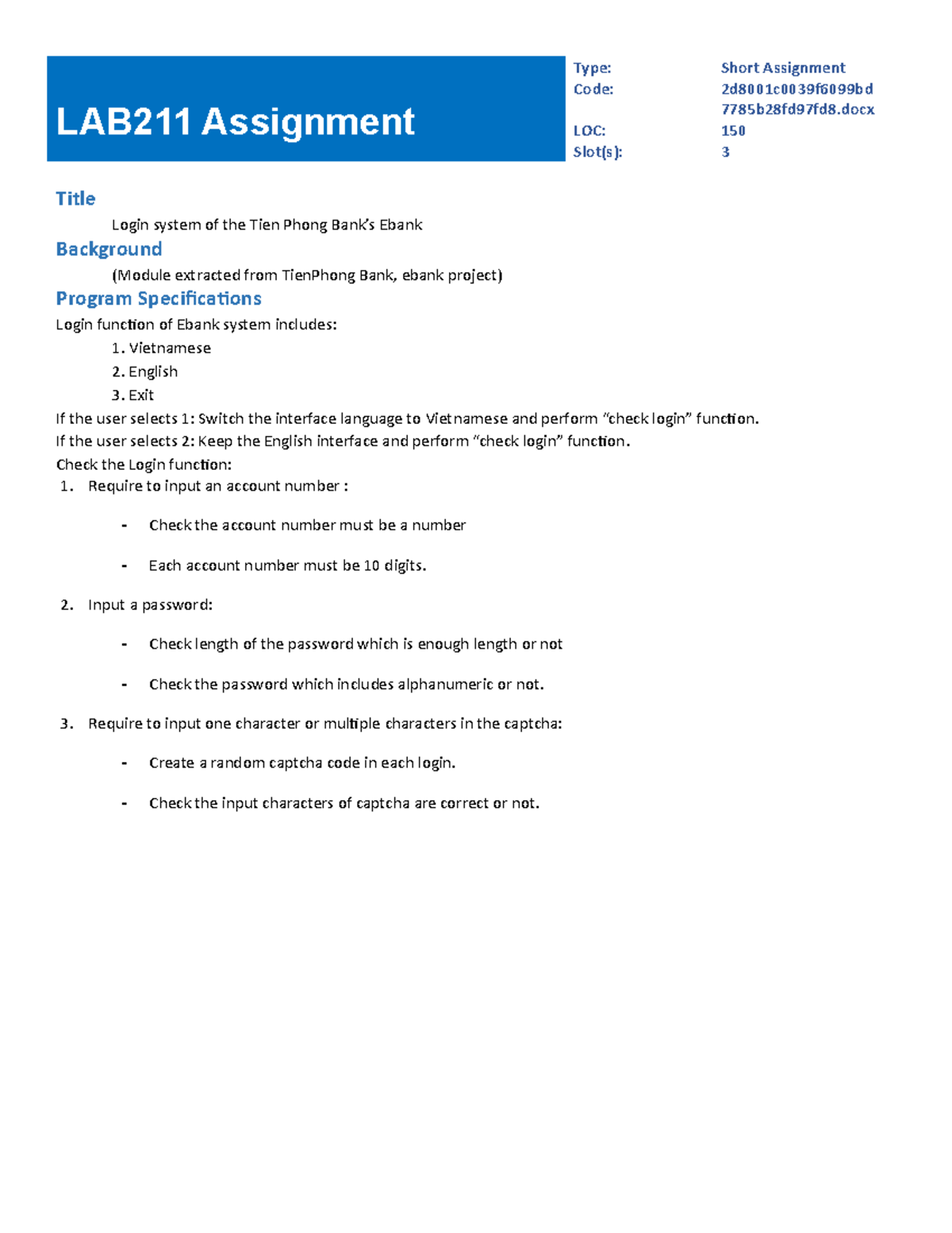 J1.S.P0070 - nope - LAB211 Assignment Type: Short Assignment Code ...