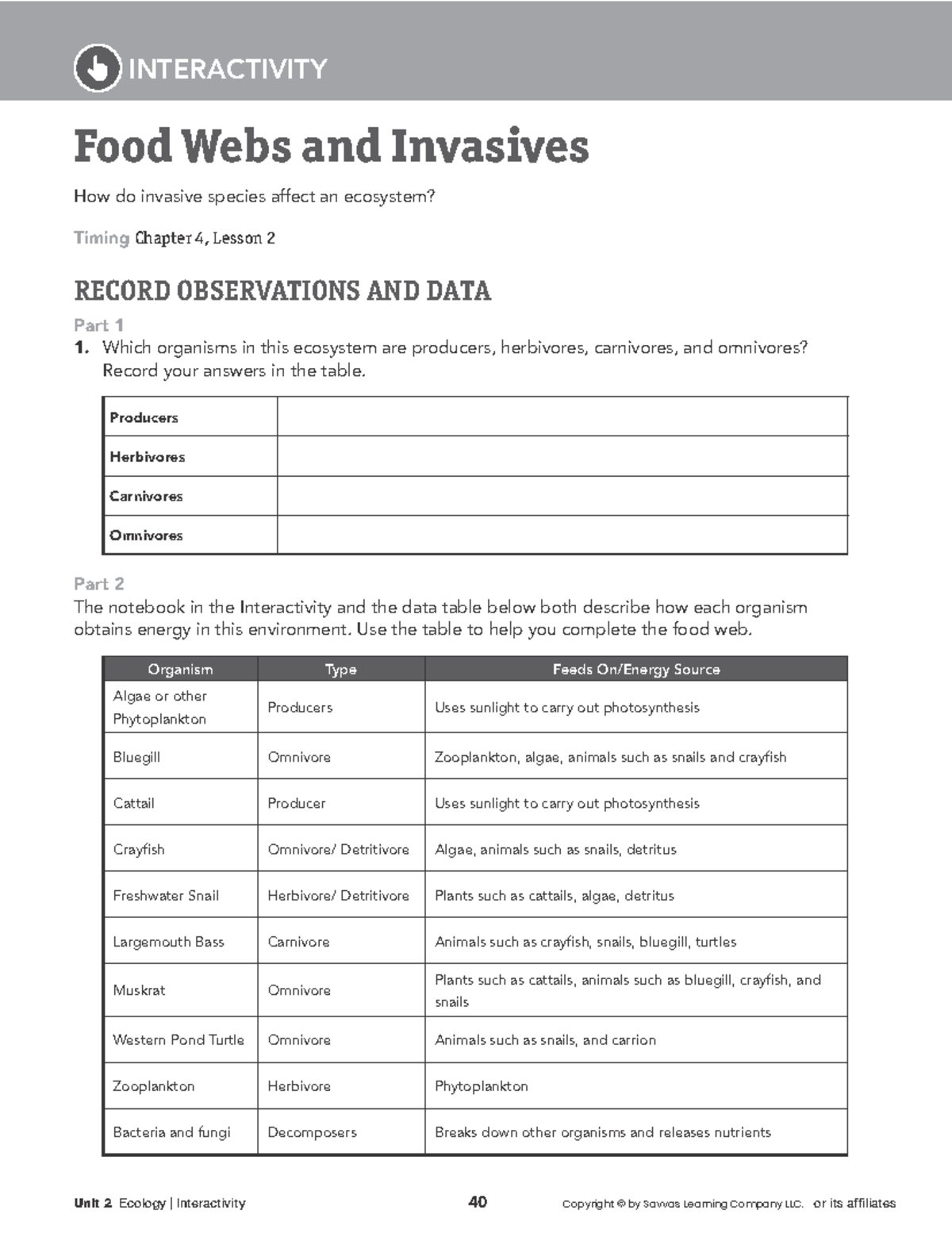 EJ-PBL Science Skills Worksheet Food Webs and Invasives - Food Webs and ...