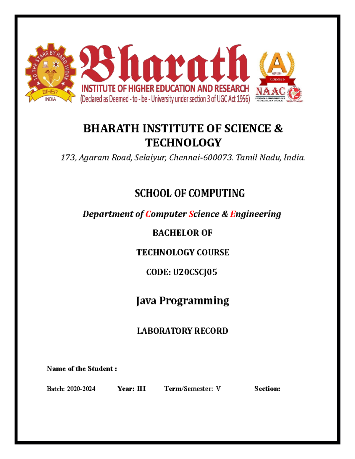 Final Java Lab Manual (U20CSCJ) - Practical Exam Records & Programs - Studocu
