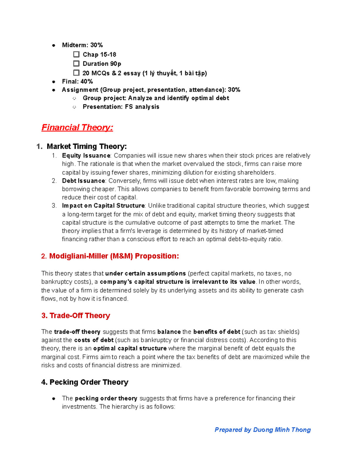 Midterm: Financial Theory & Capital Structure Analysis (FIN 301) - Studocu