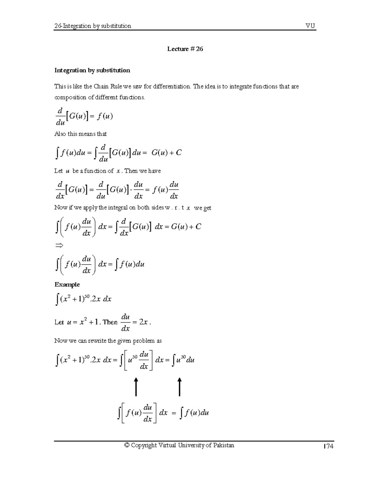 VU Lecture 26: Integration by Substitution Explained - Studocu