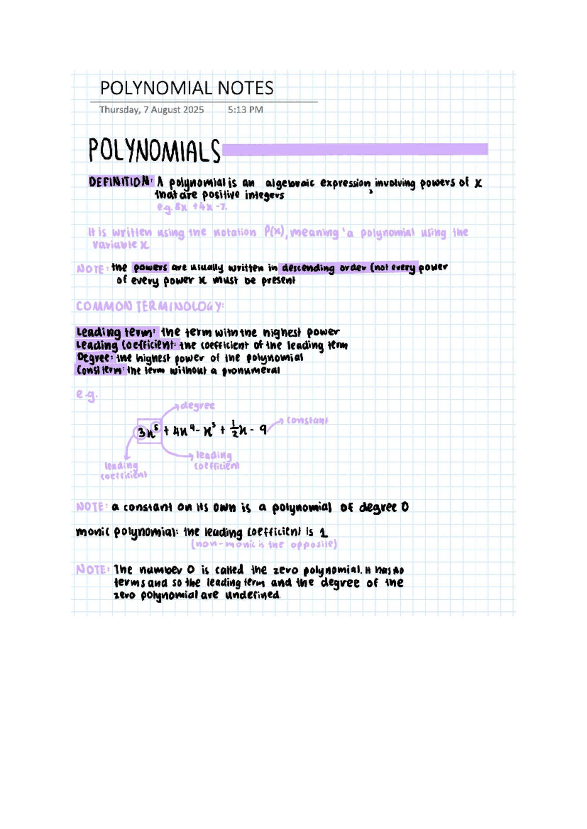 Polynomial Notes: Key Concepts and Theorems - Studocu
