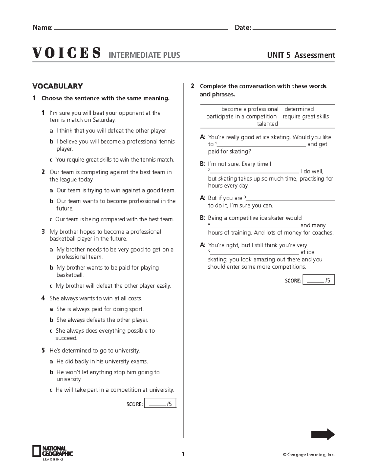 Voices Intermediate Plus U05 Test Assessment Notes - Studocu