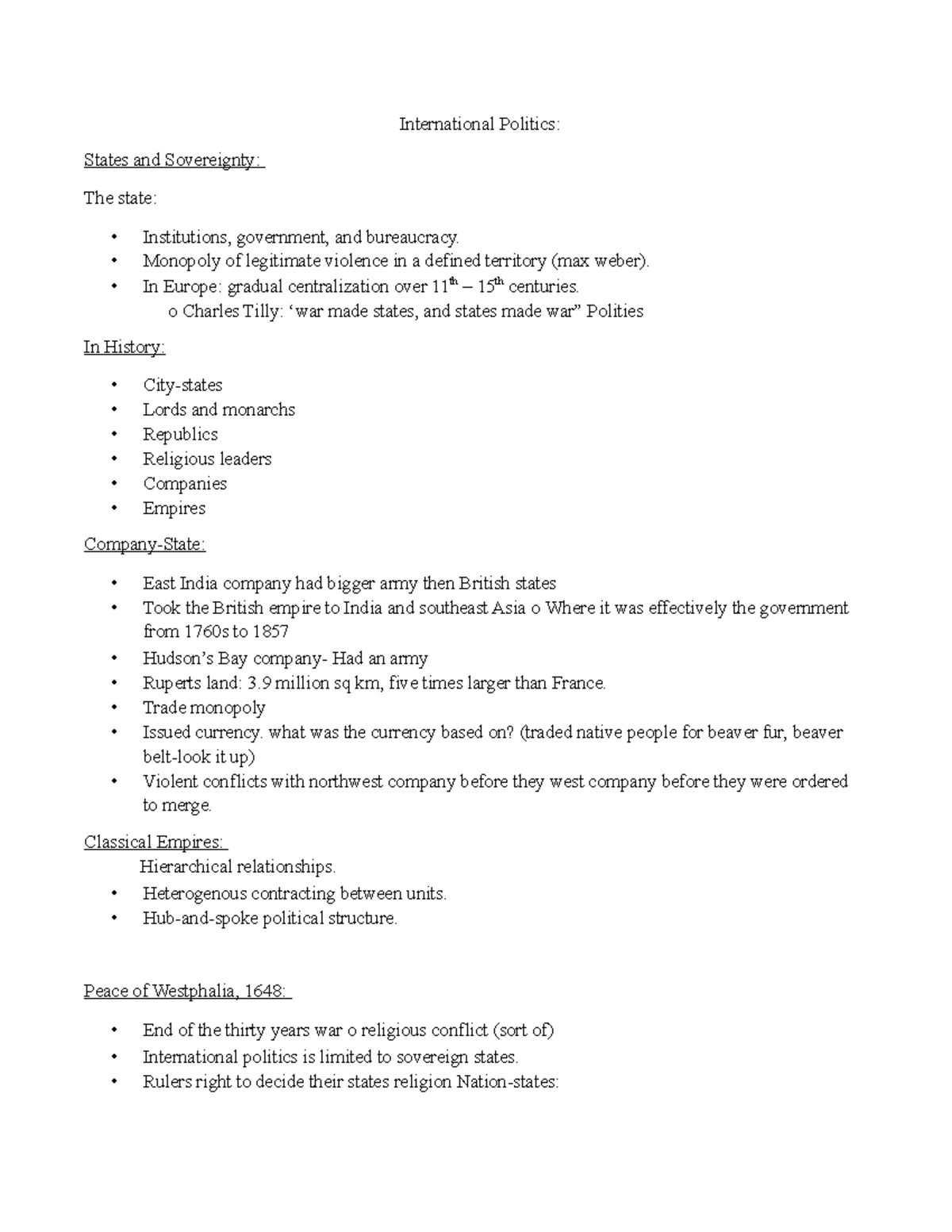POLI 240 Lecture Notes: International Politics & Sovereignty - Studocu
