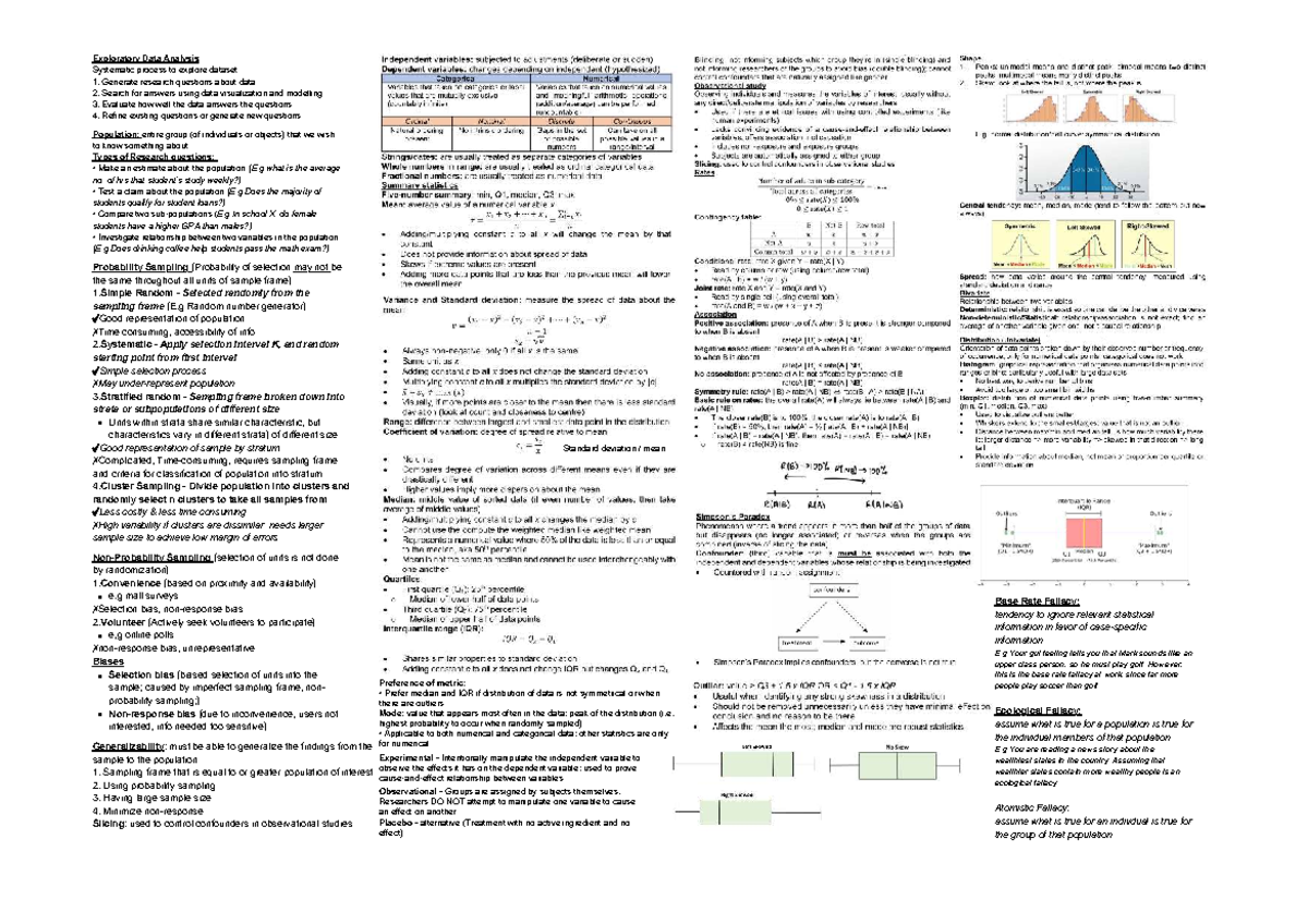 GEA1000 Final Exam Cheatsheet: Exploratory Data Analysis Insights - Studocu