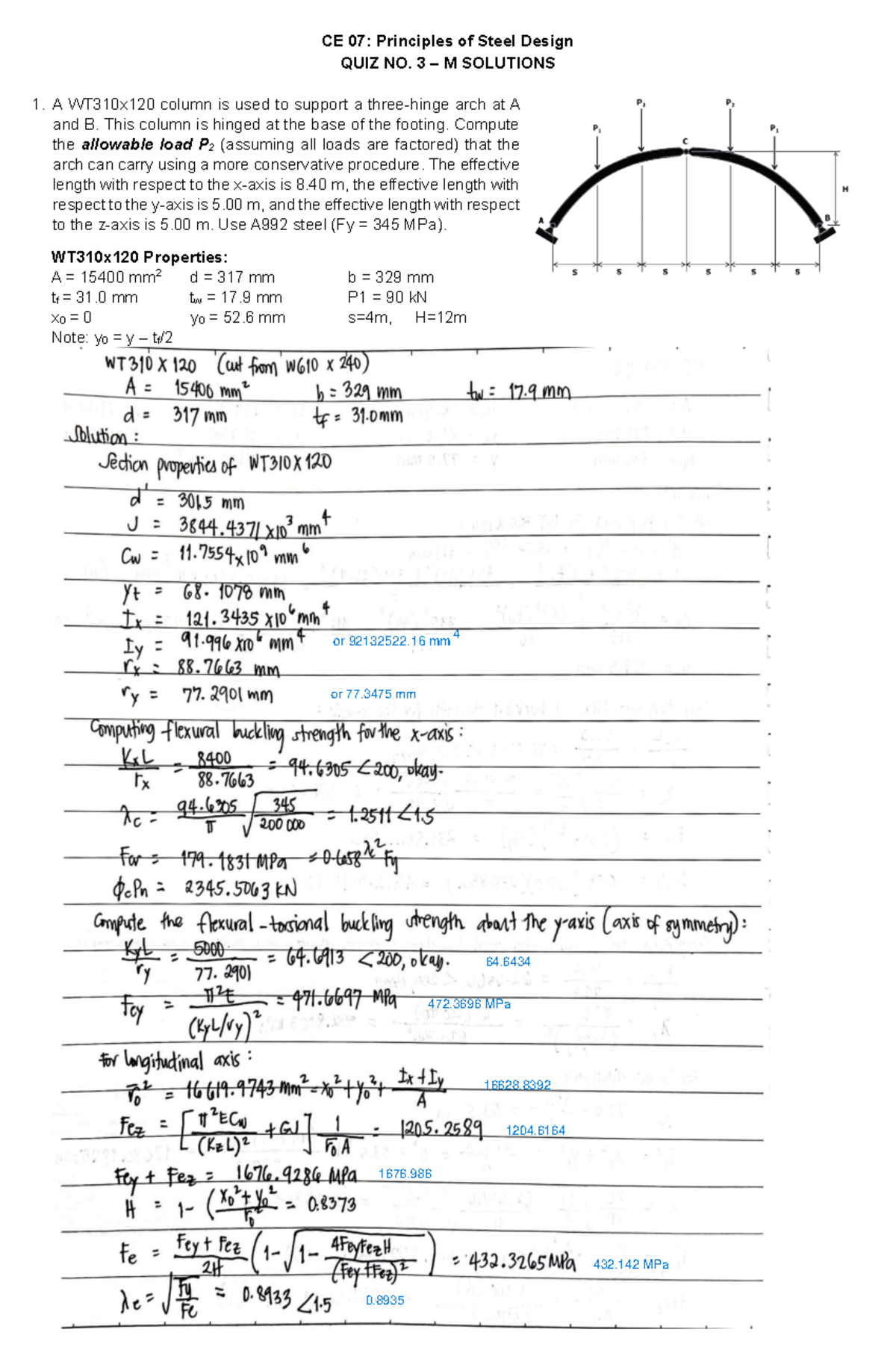 CE 07: Principles of Steel Design QUIZ NO. 3 M SOLUTIONS - Studocu