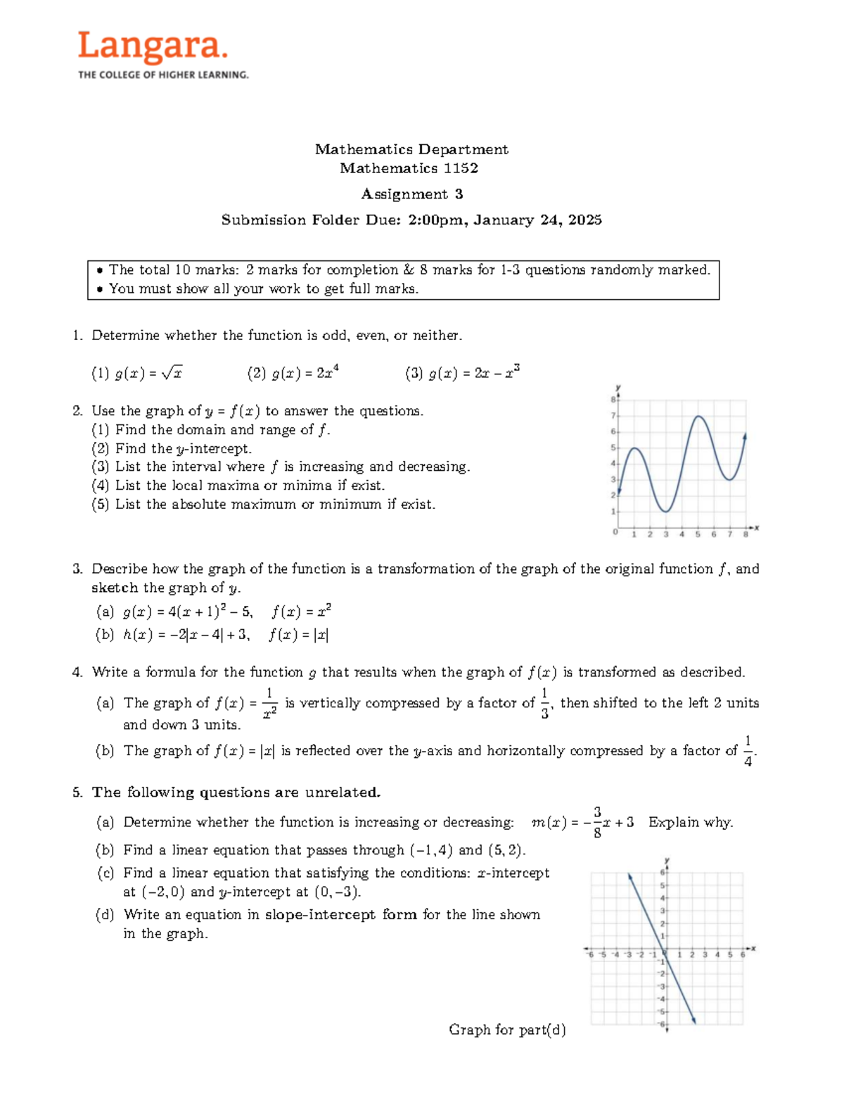 Math 1152 Assignment 3: Functions and Transformations Analysis - Studocu
