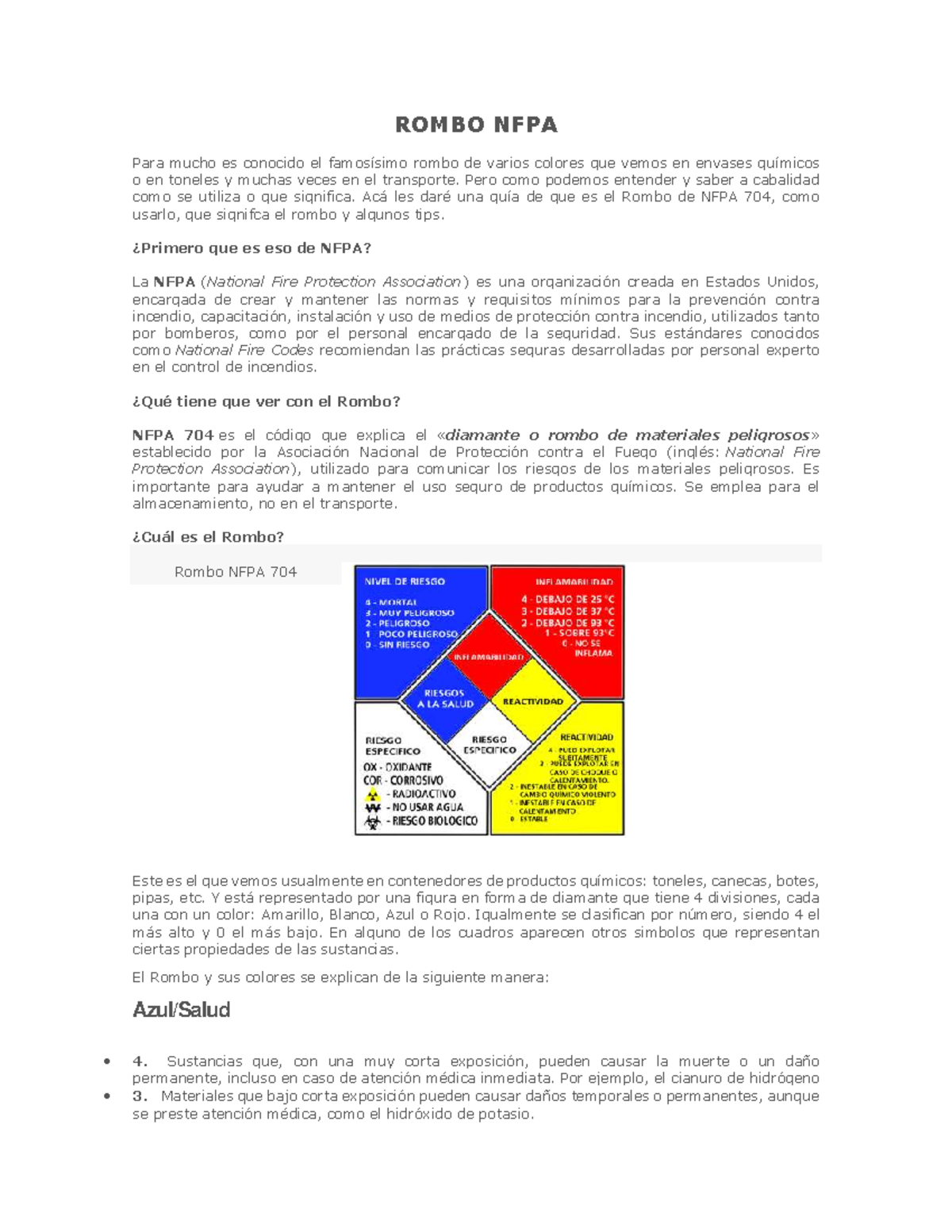 Rombo NFPA 704: Guía de Uso y Significado para Materiales Peligrosos ...