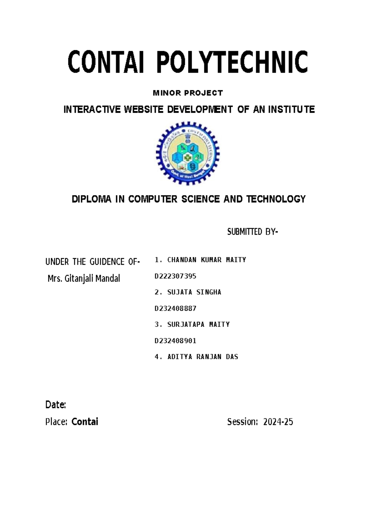 Minor Project Report 1: Interactive Website Development (Diploma CSE ...