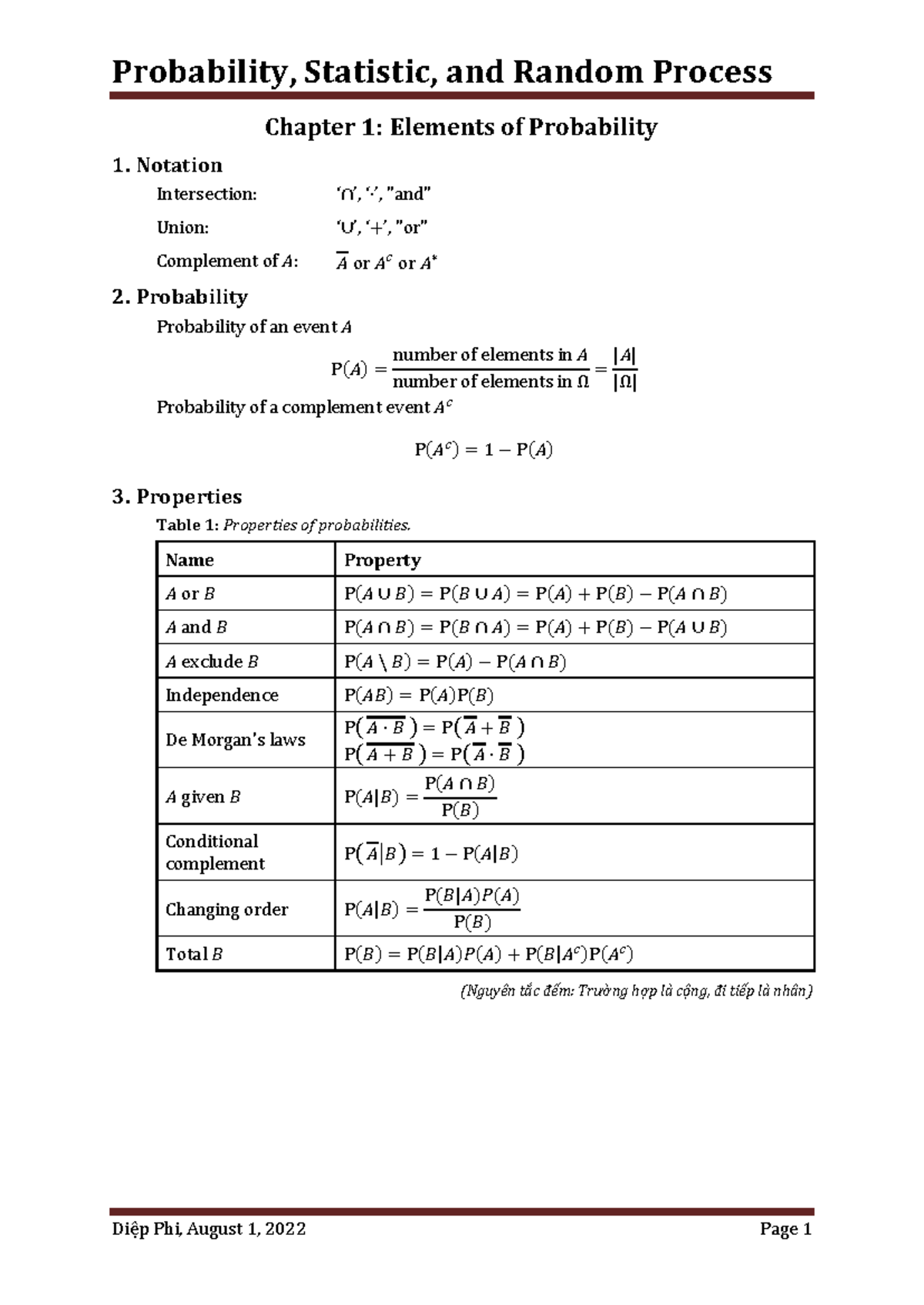 Probability, Statistic, and Random Process: Chapter 1 & 2 Overview - Studocu