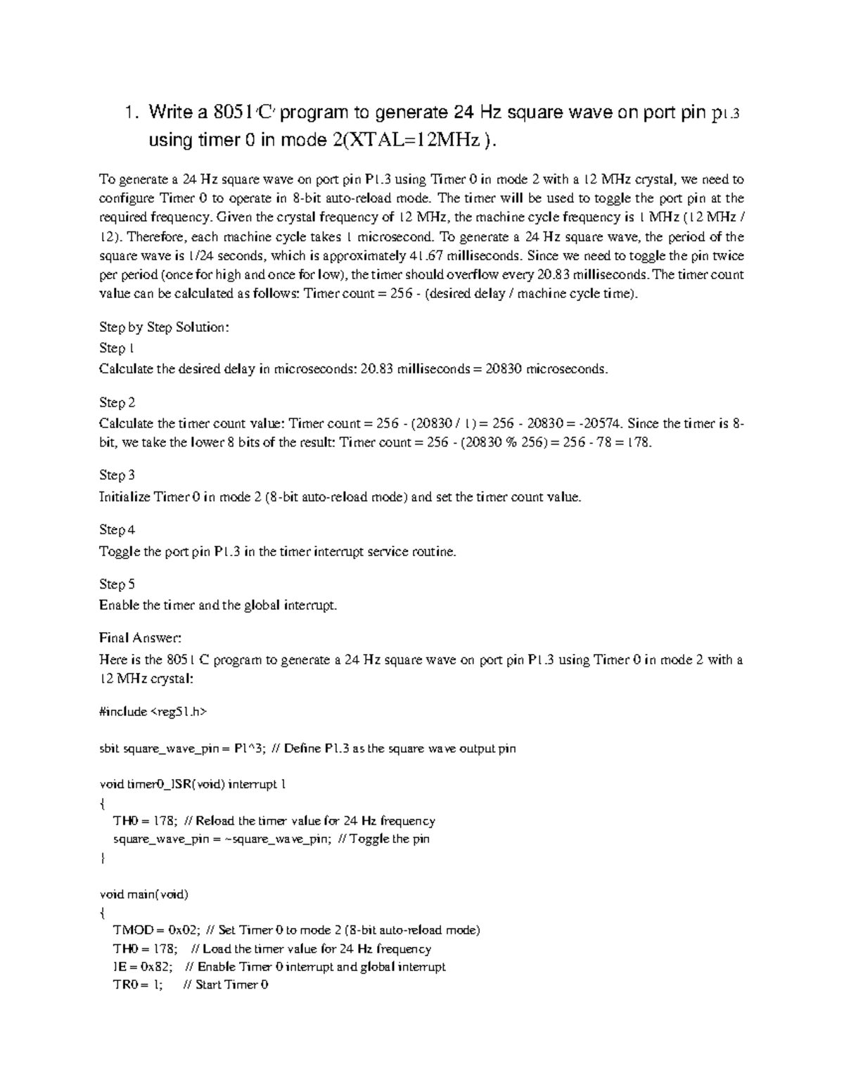 Eiot lab programs - Gghhhh - 1. Write a 8051 ′C′ program to generate 24 ...