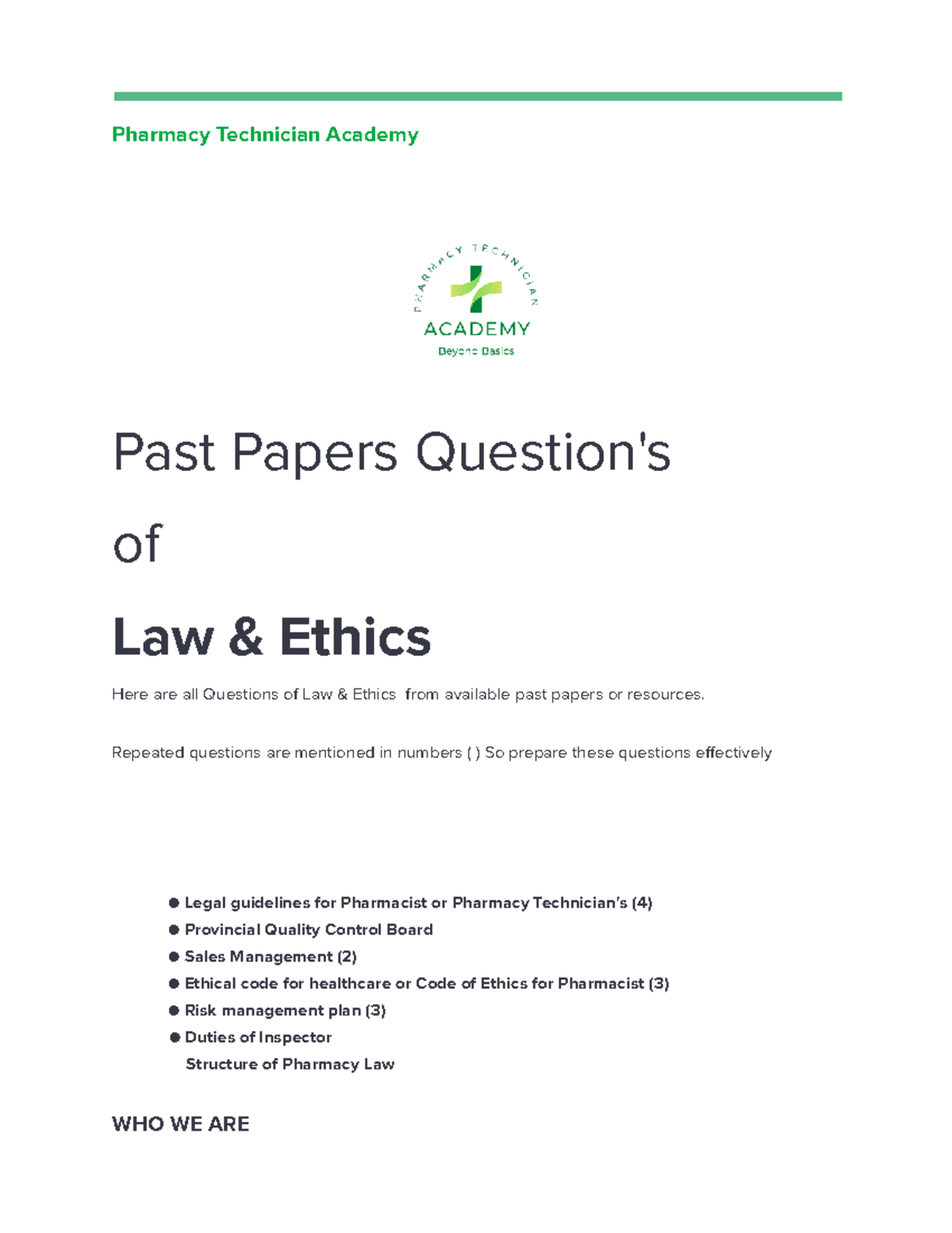 Law & Ethics PPQs - df\dsfdafsdfsdsdf - Pharmacy Technician Academy ...