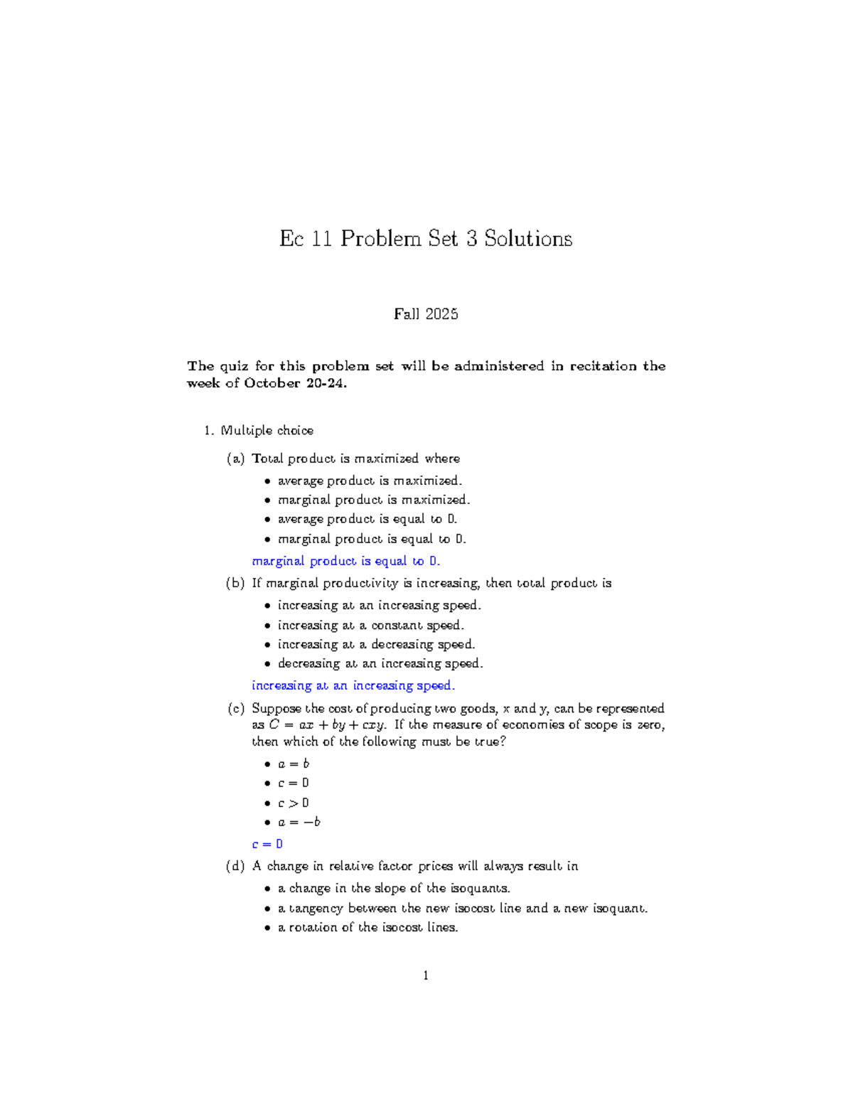Ec 11 Problem Set 3 Solutions - Fall 2025 - Studocu