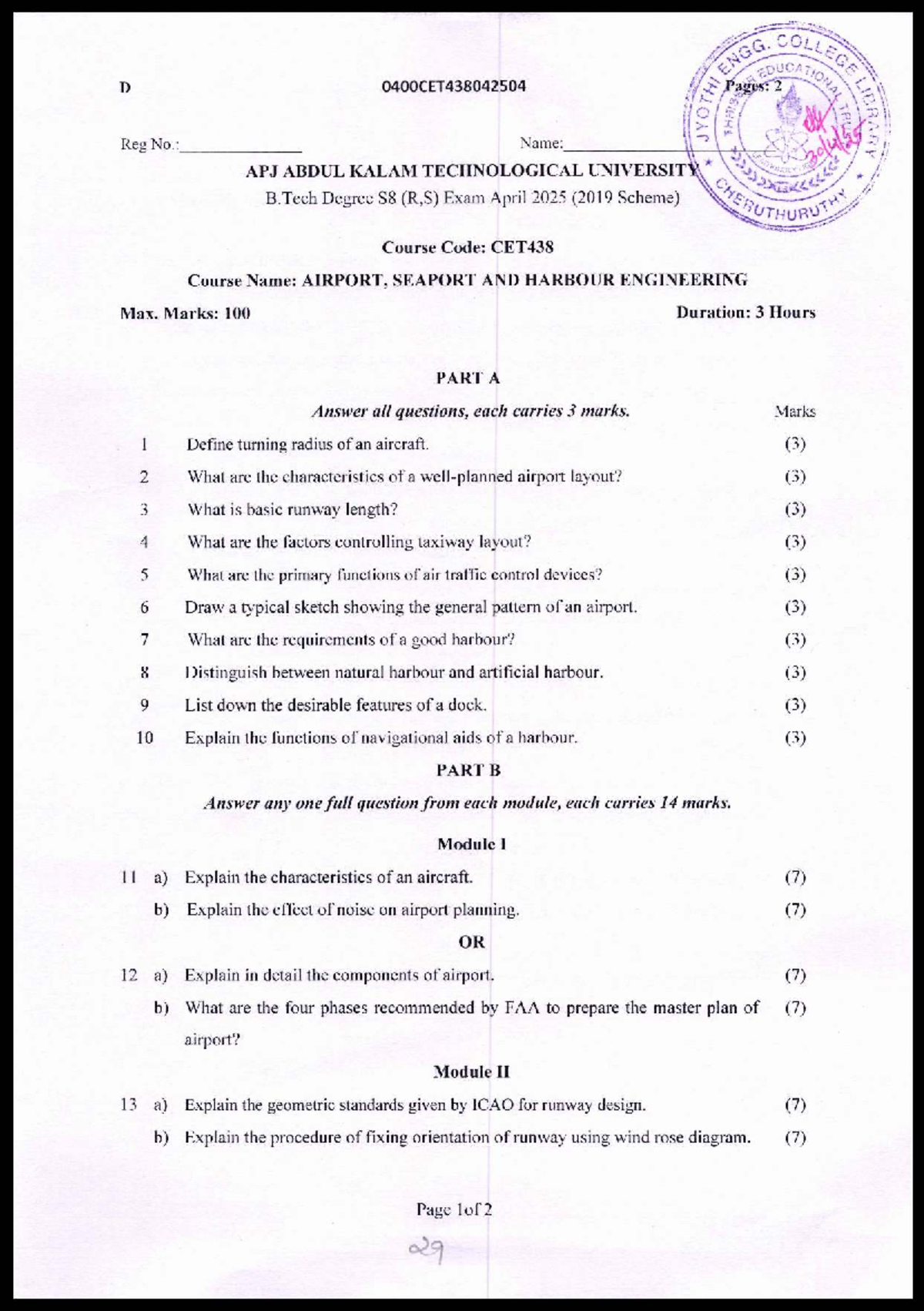 CET438 Final Exam Study Guide: Airport, Seaport & Harbour Engineering ...