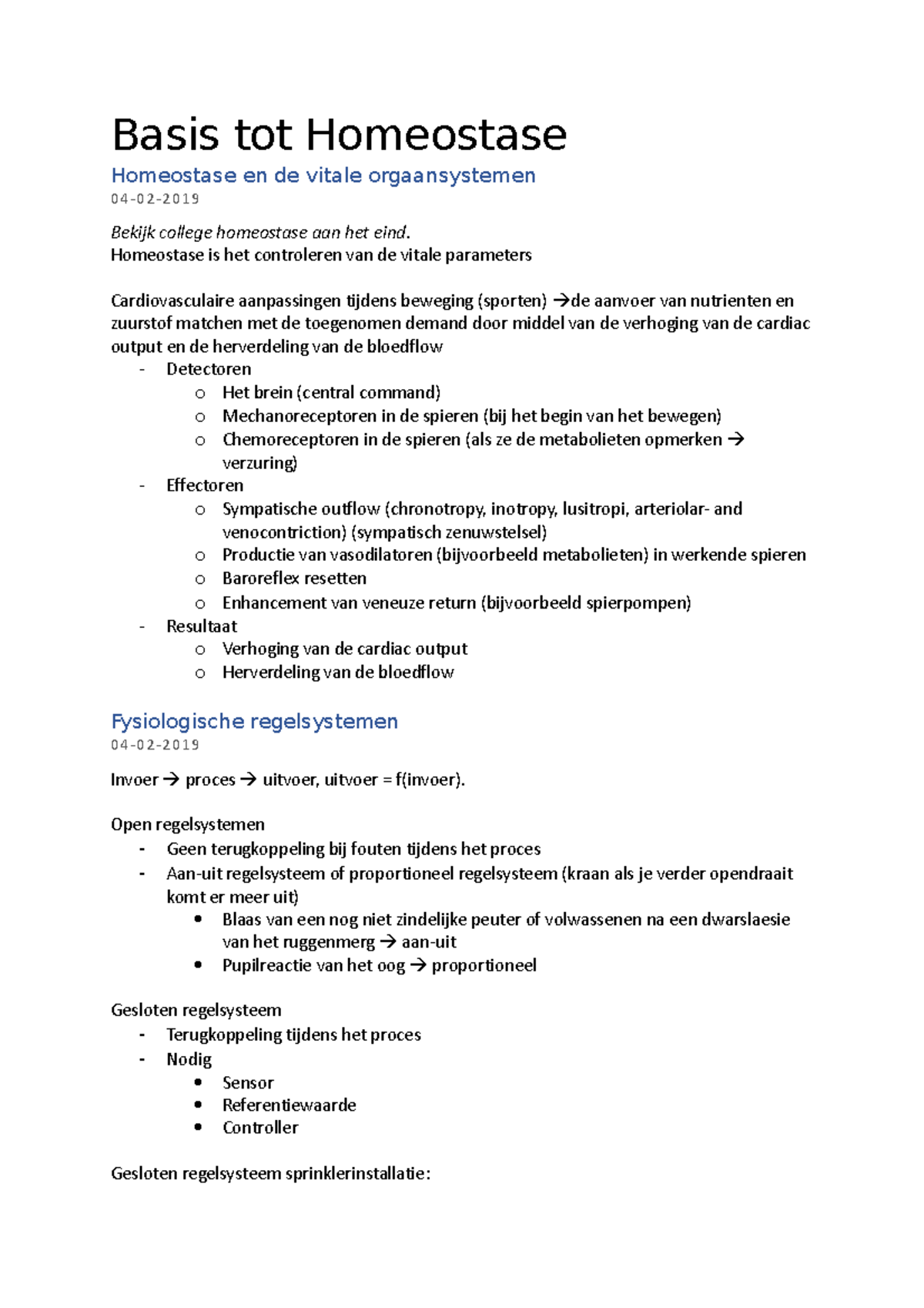 Basis tot Homeostase: Fysiologie en Cardiovasculaire Mechanismen ...