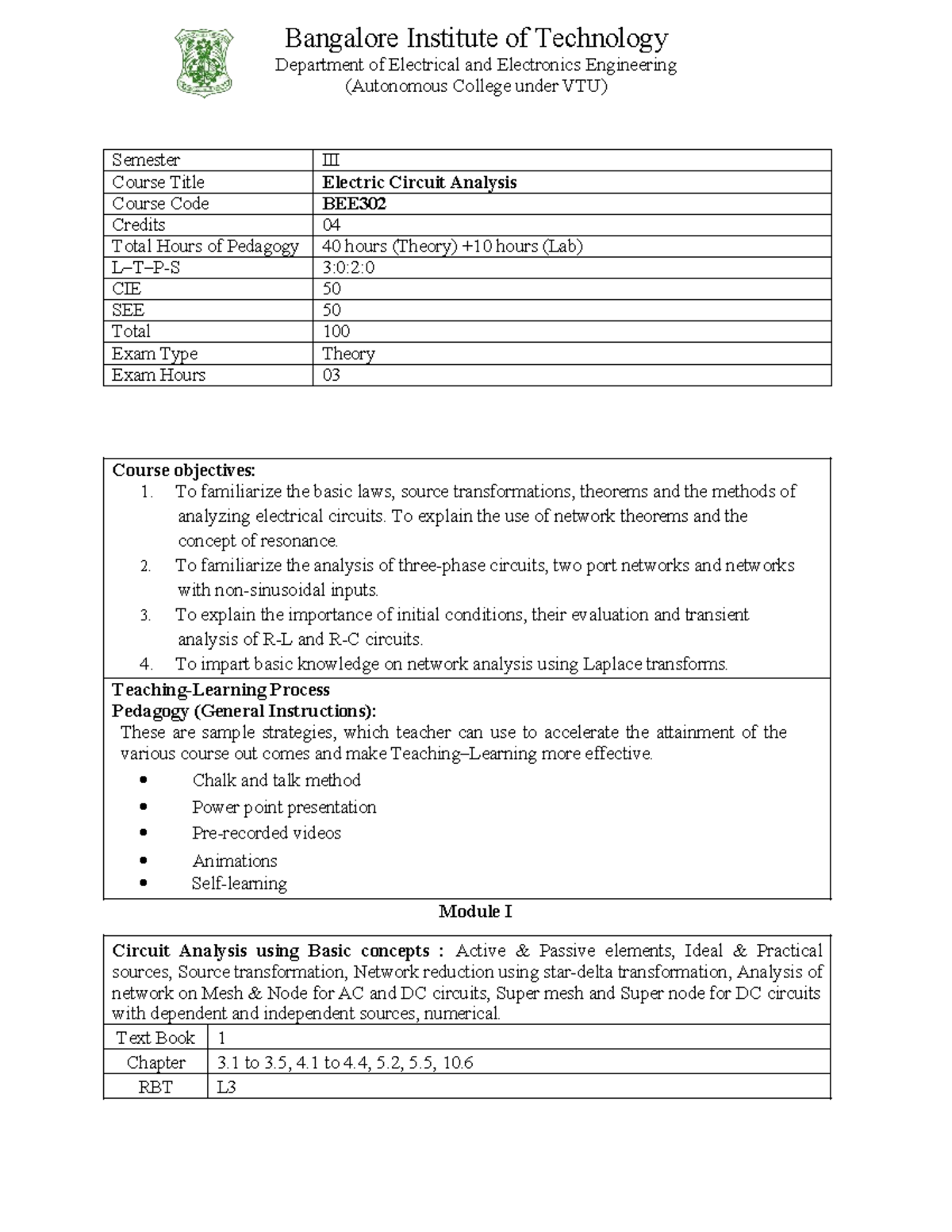 BEE302 Electric Circuit Analysis Course Overview and Resources - Studocu