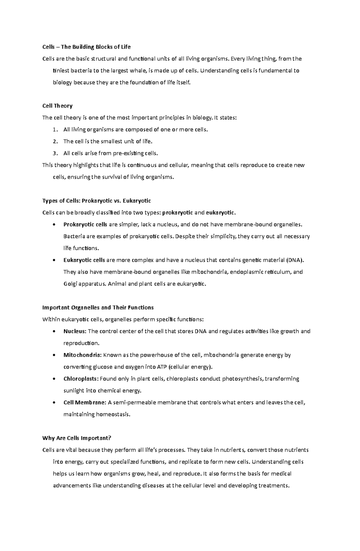 Biology 101: Understanding Cells - The Building Blocks of Life - Studocu