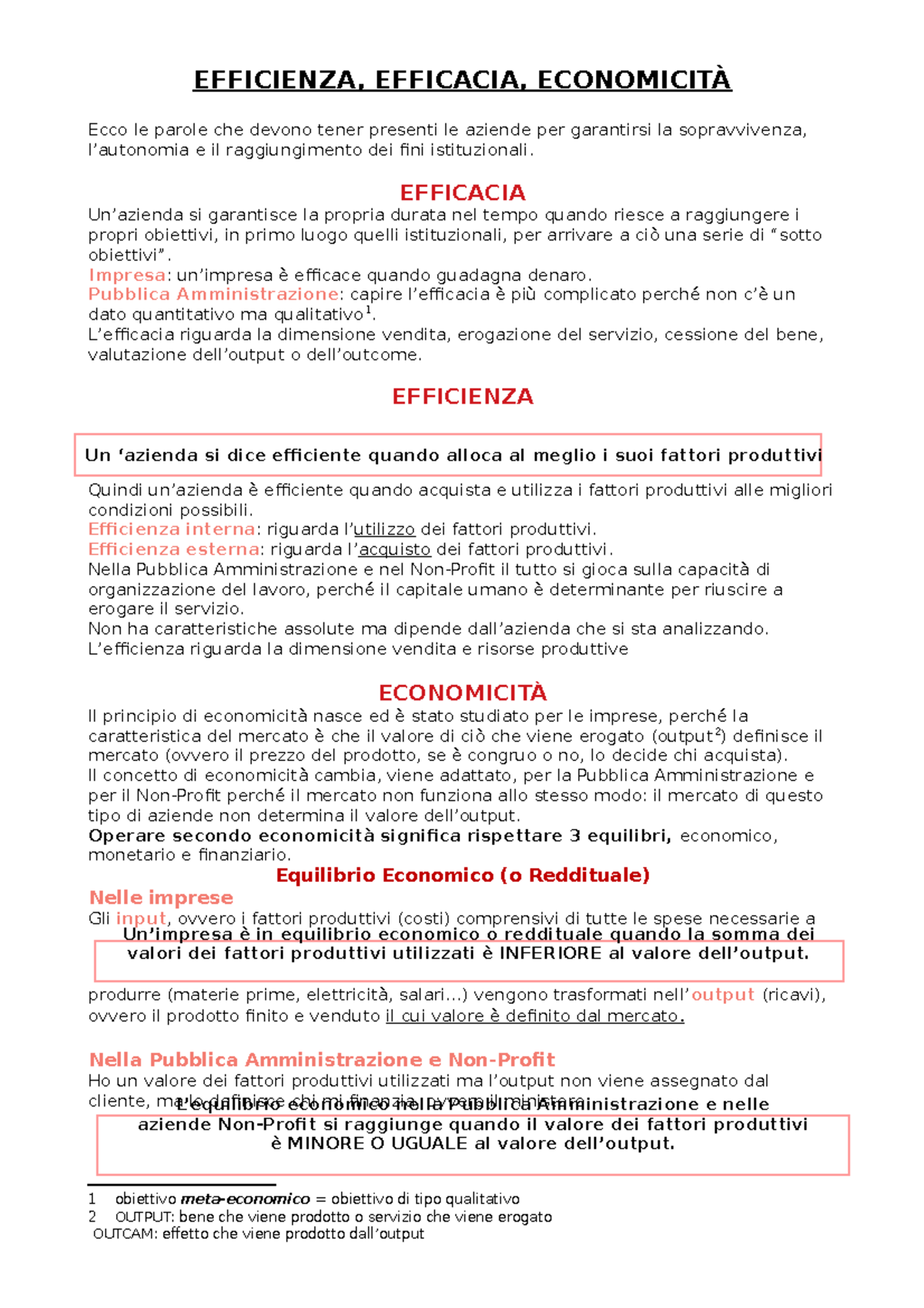 Efficacia, Efficienza ed Economicità nella Gestione Aziendale - Studocu
