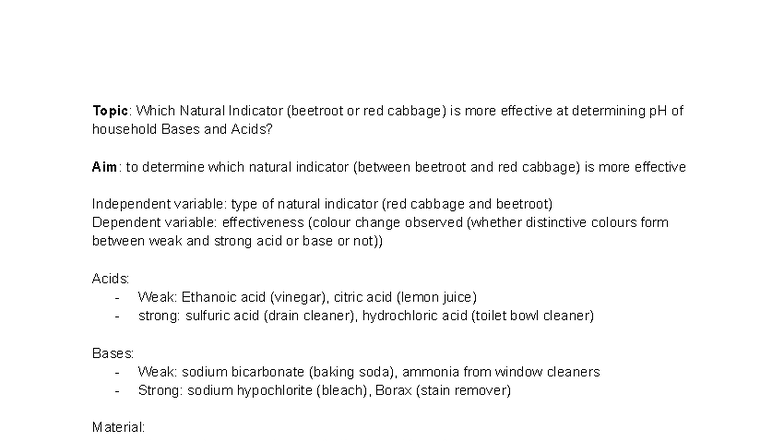 Chemistry Experiment: Effectiveness of Natural Indicators in pH Testing ...