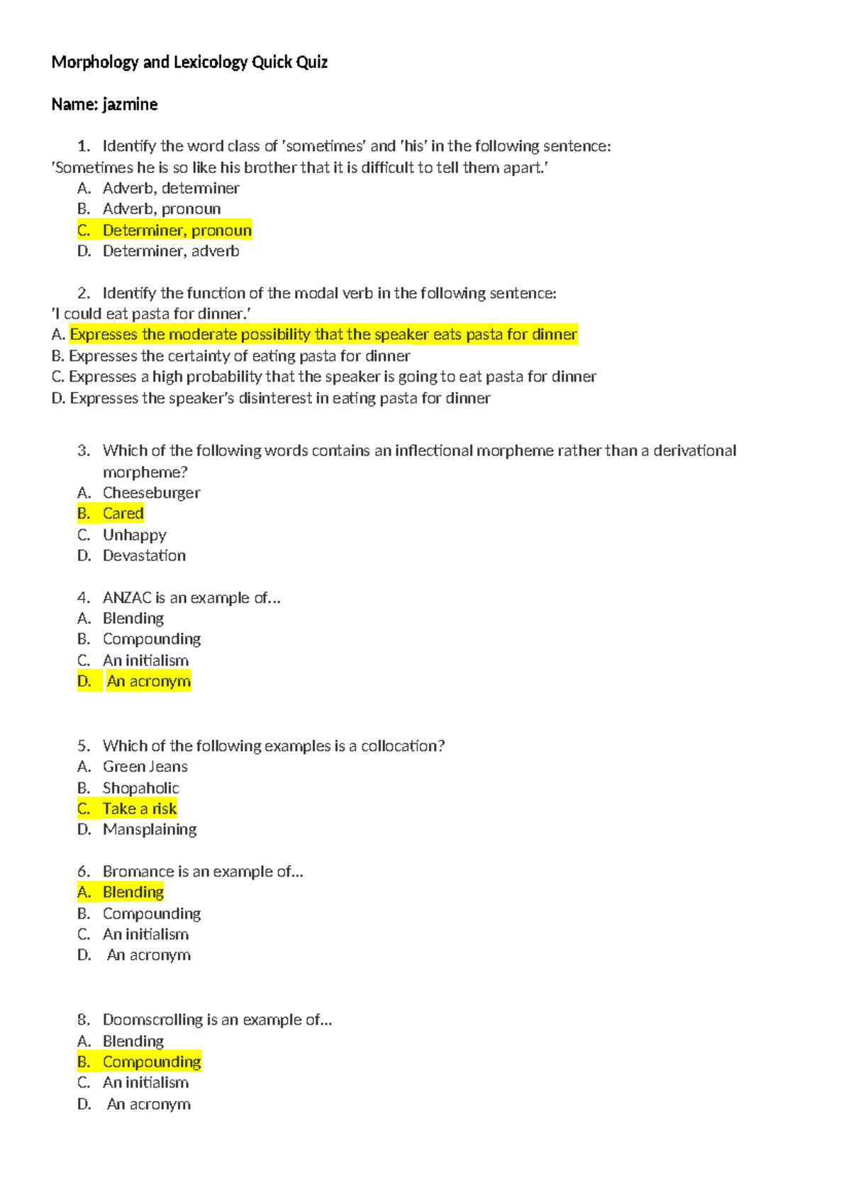 Morphology and Lexicology Quick Quiz (MLX101) - Studocu