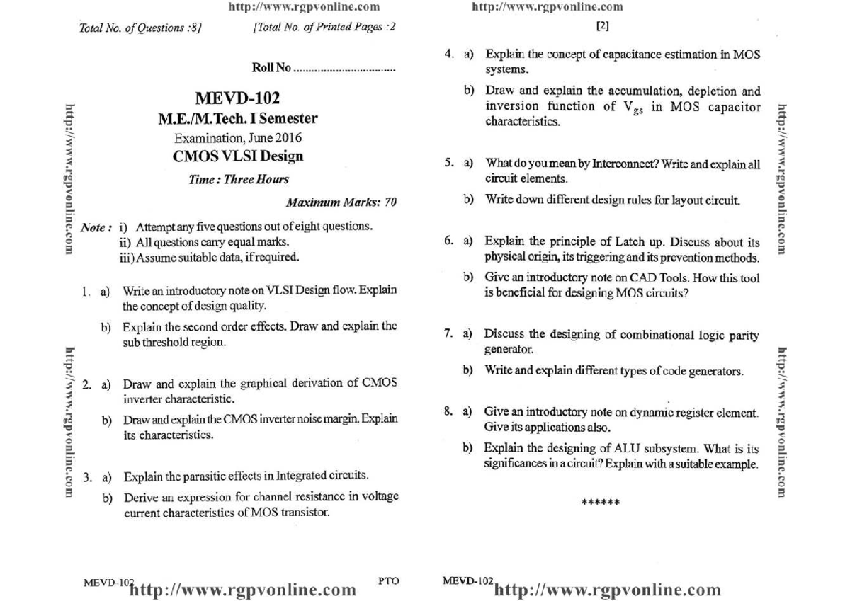 MEVD 102 June 2016 - CMOS VLSI Design Question Paper - Studocu