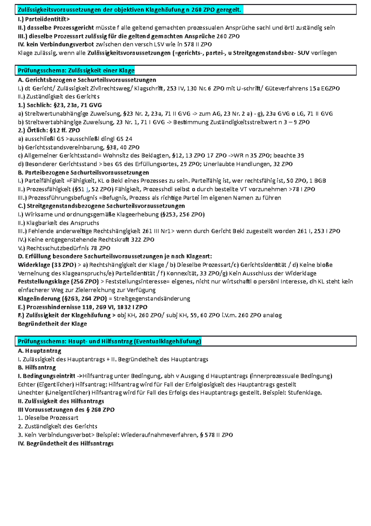 Aufbauschema ZPO - Prüfungsschemata im Zivilprozessrecht - Aufbauschema ...