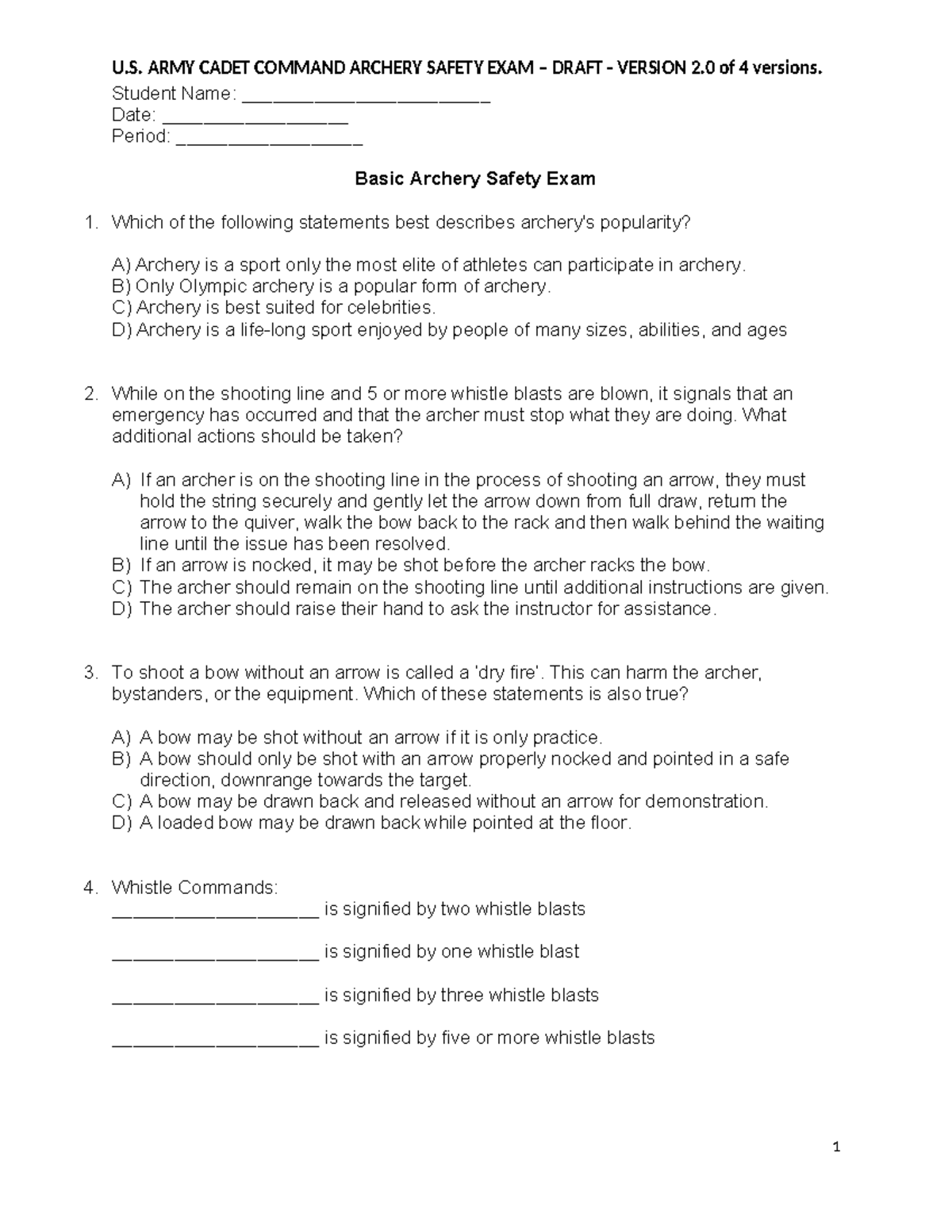 USACC Encl 6 - Cadet Archery Safety Exam Guidelines and Answers - Studocu