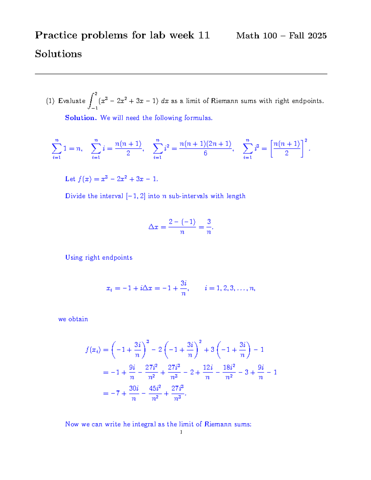 Math 100 Week 11 Lab Practice Problems & Solutions - Studocu