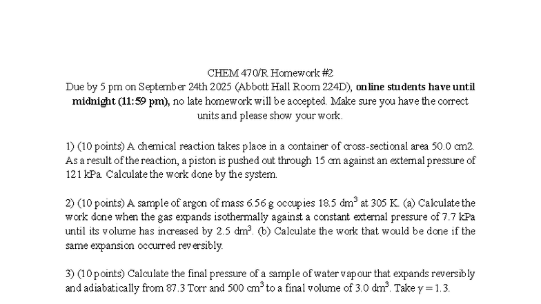 CHEM 101 Problem Set 2: Homework Due Sept 24, 2025 - Studocu