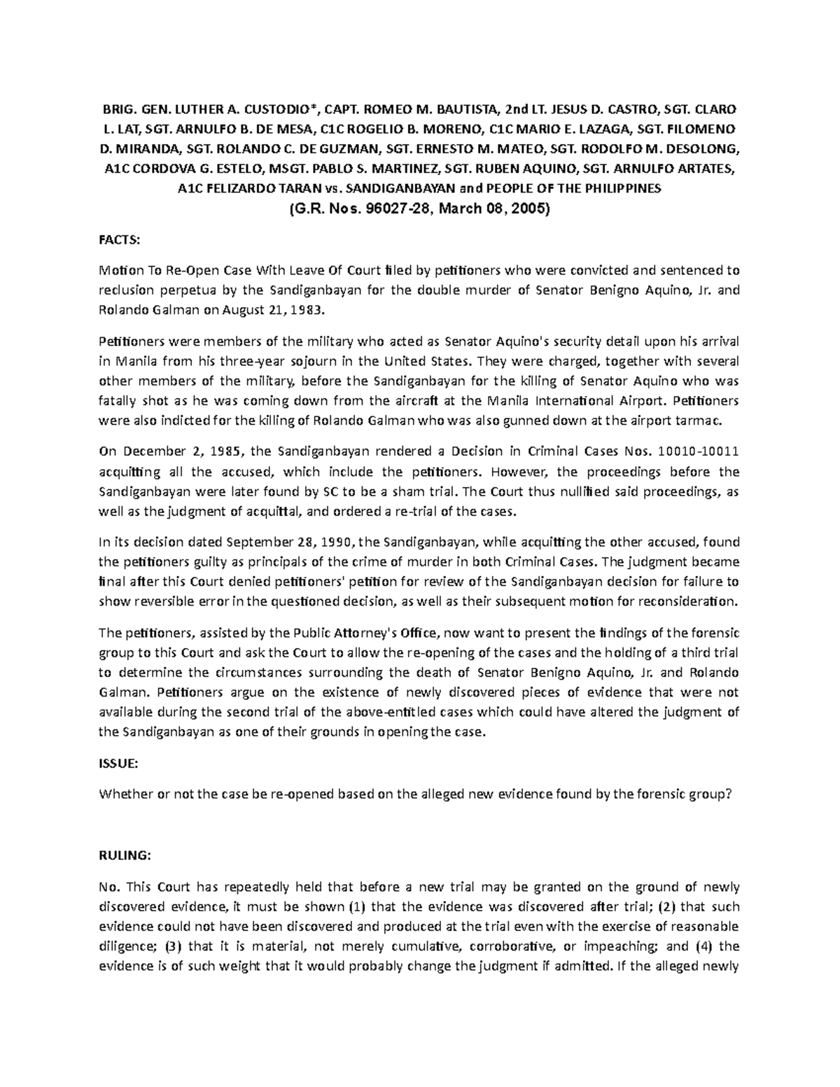 Custodio vs. Sandiganbayan: Case Reopening and Forensic Evidence ...