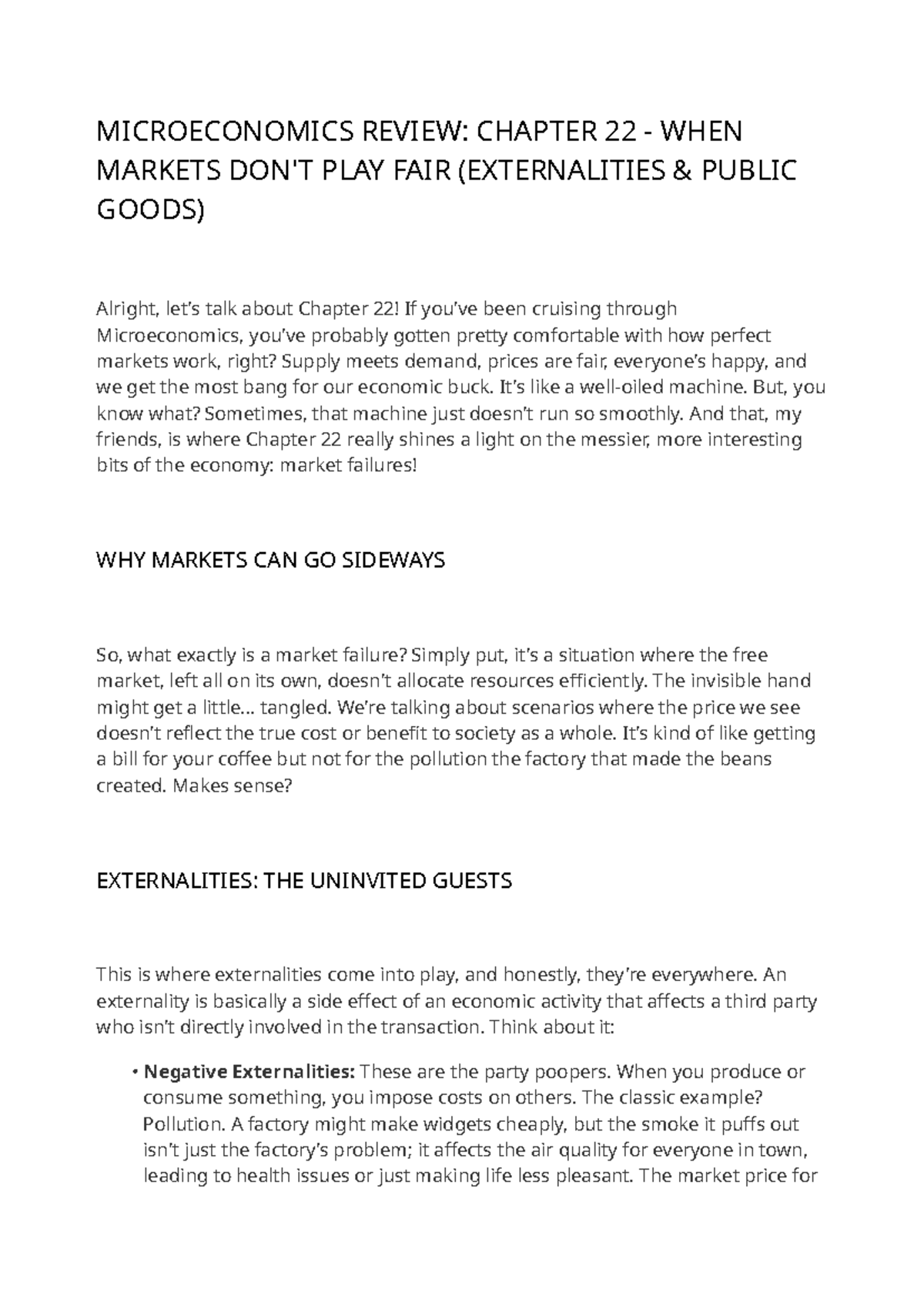 MICROECONOMICS REVIEW: CHAPTER 22 - EXTERNALITIES & PUBLIC GOODS - Studocu