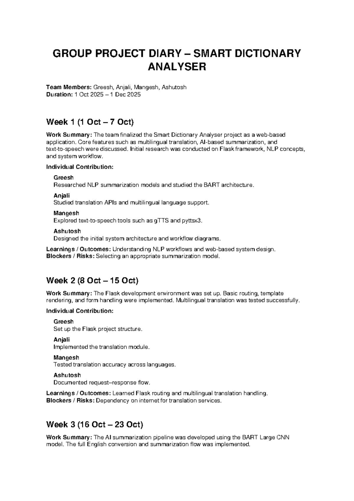 GROUP PROJECT DIARY: SMART DICTIONARY ANALYSER (2025) - Studocu