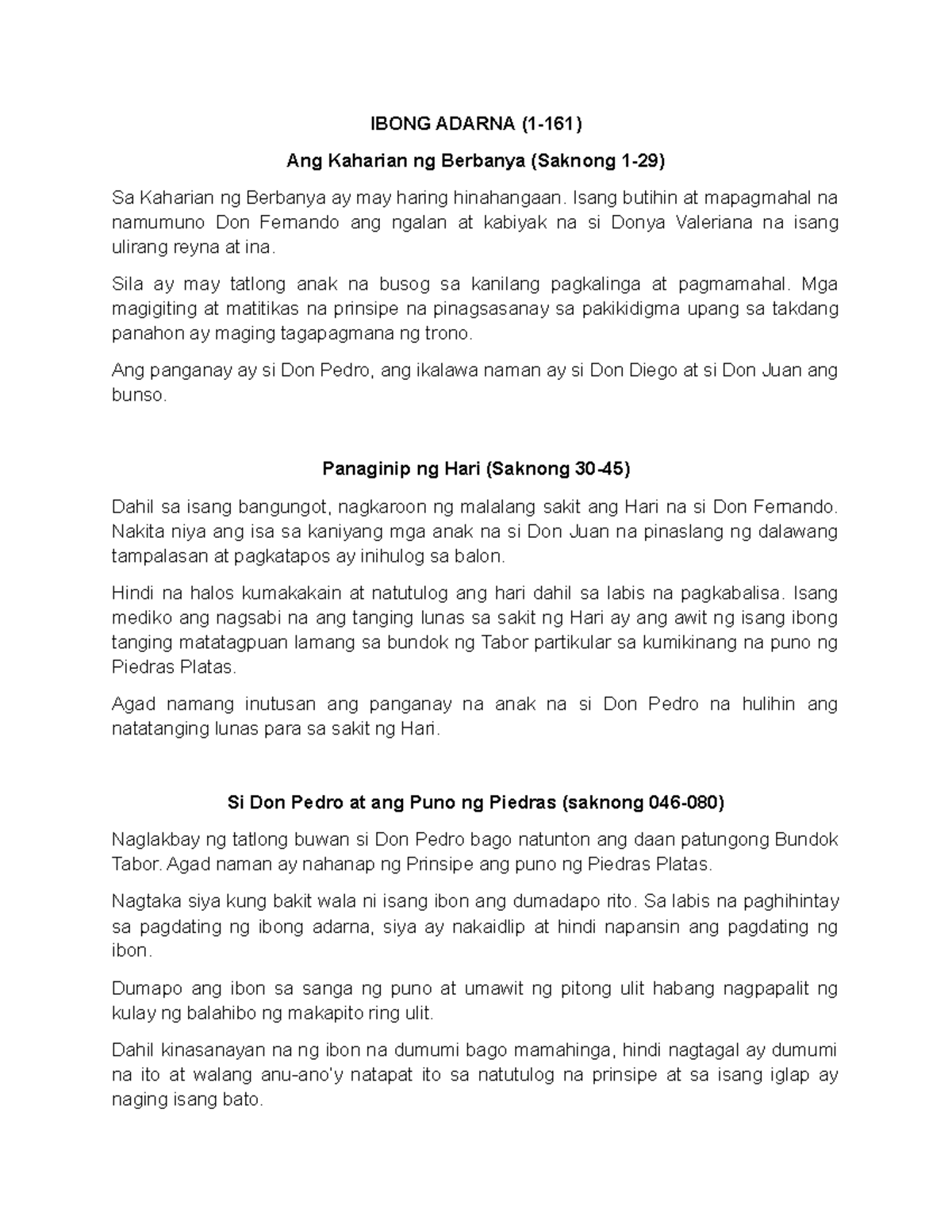 Ibong Adarna (Saknong 1-161) - IBONG ADARNA (1-161) Ang Kaharian ng ...