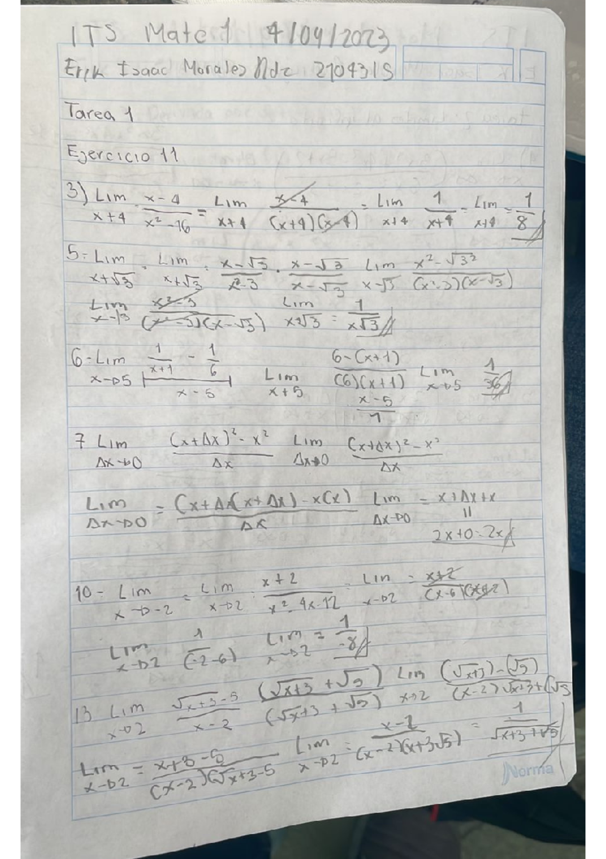 Tarea 1-4: Límites y Derivadas - MATE1 - Studocu