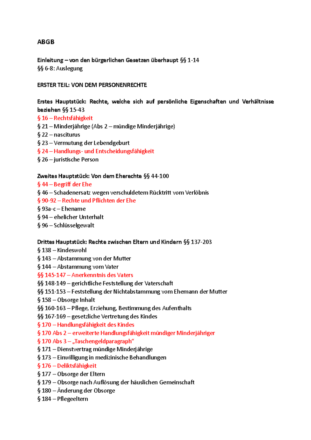 ABGB - Wichtige Paragraphen und ihre Überblicksstruktur - Studocu
