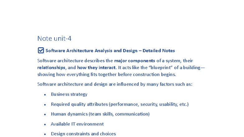 Software Architecture Analysis and Design Notes (Unit 4) - Studocu