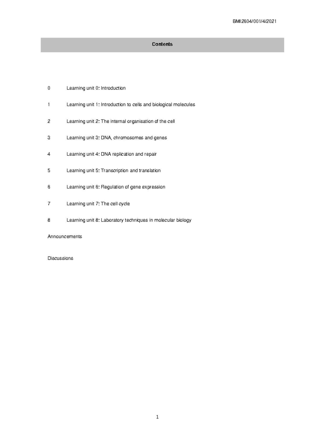 Molecular Biology Study Guide (BMI2604) - Course Overview and Units ...