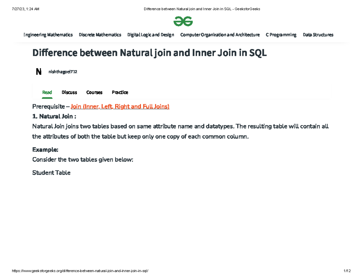 Natural join and Inner Join - Read Discuss Courses Practice ...