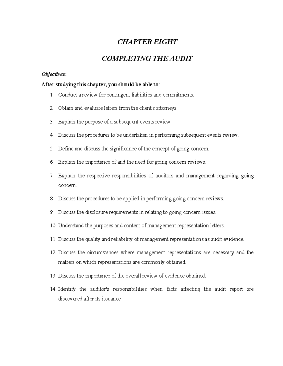 Audit-II: Chapter Eight - Completing the Audit Process Overview - Studocu