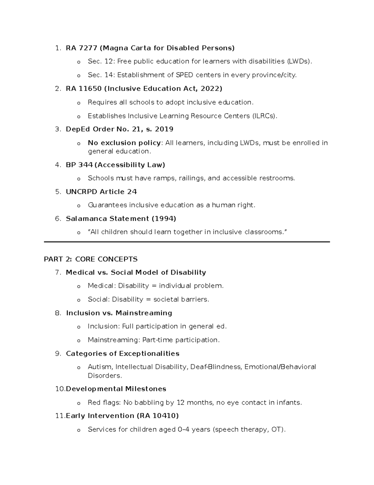 RA 7277 & RA 11650: Foundations of Special & Inclusive Education - Studocu