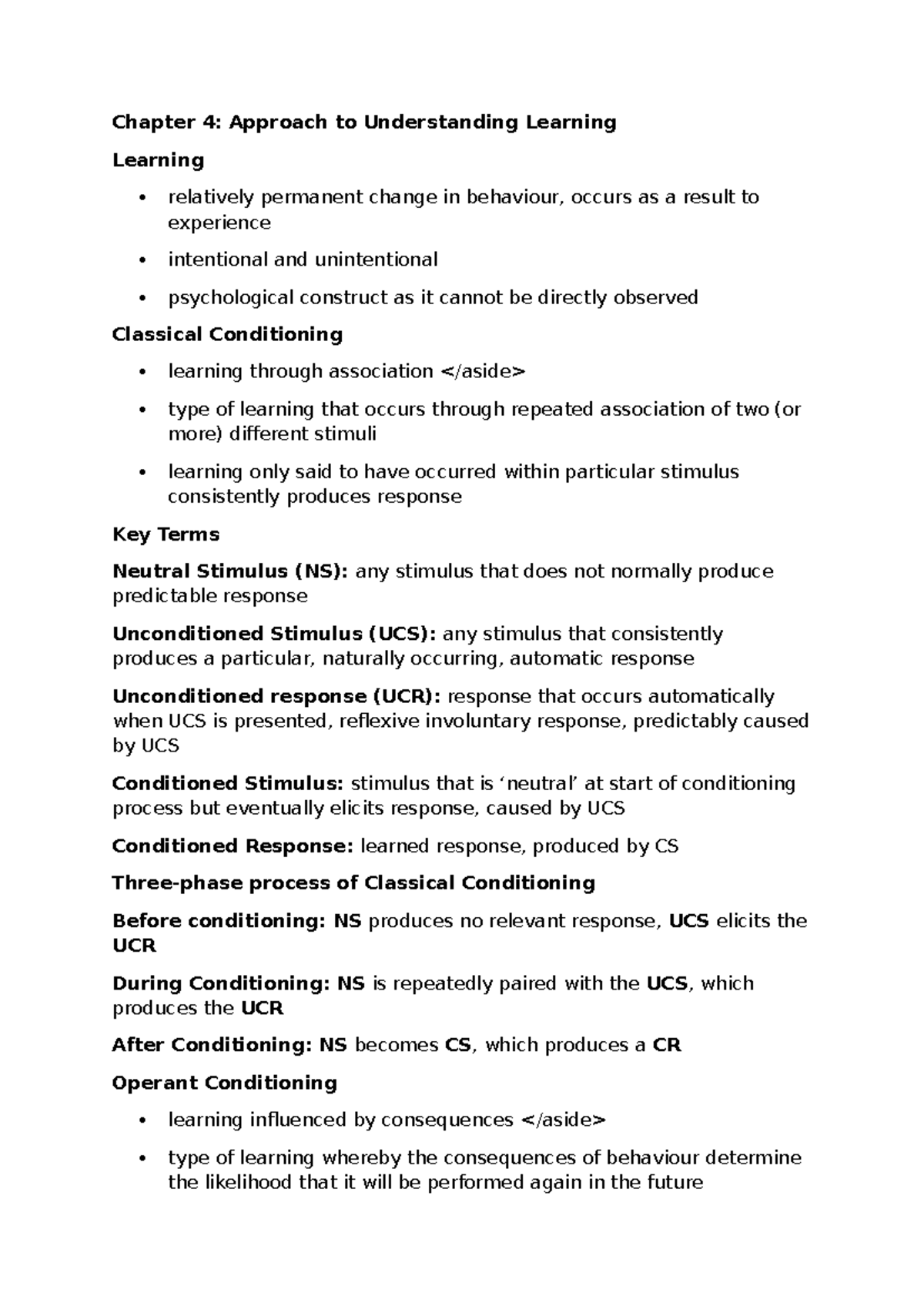 VCE Psych AOS 2: Chapter 4 - Understanding Learning Theories - Studocu